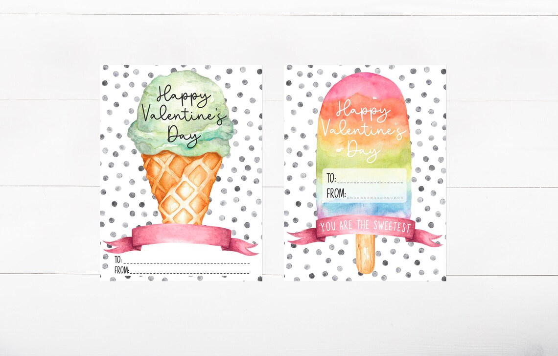 PRINTABLE Ice Cream Valentine's Day Card for Classmates | Etsy