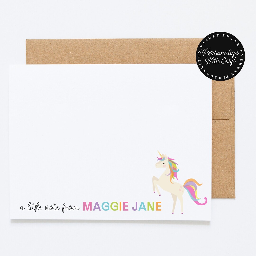 Editable Unicorn Stationery: Personalized Kids Notecards (digital ...