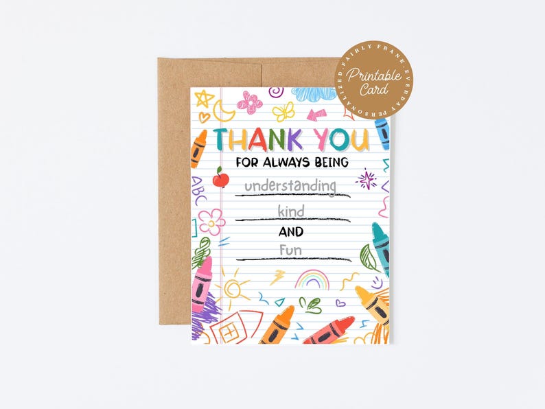 Printable Teacher Appreciation Card: Thank You Gift (PDF Download, A2 ...