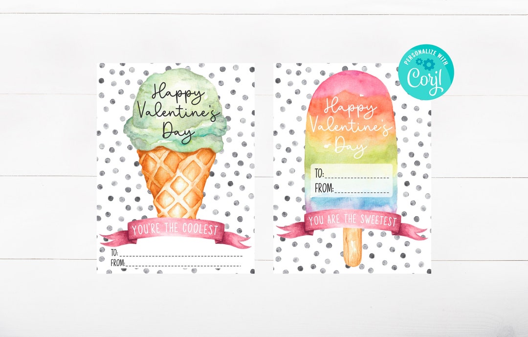 Editable Ice Cream Valentine's Day Card for Classmates (digital ...