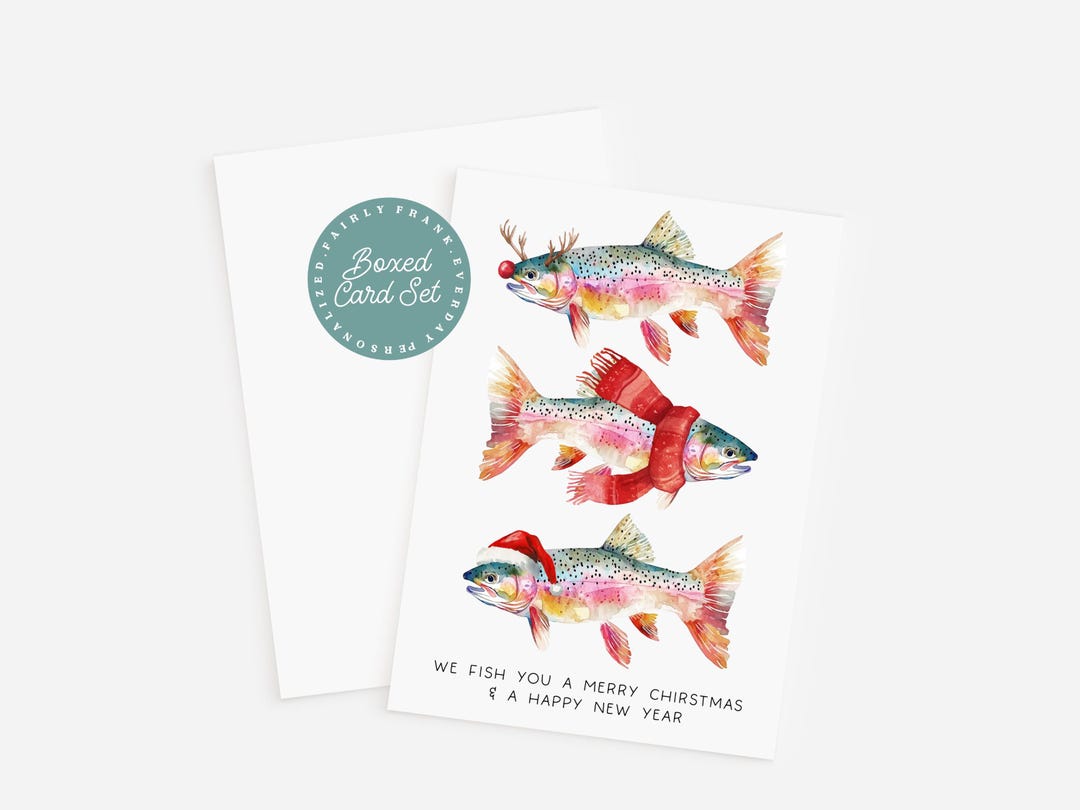 Funny Fish Christmas Card Set: Santa Hats, Reindeer - Etsy