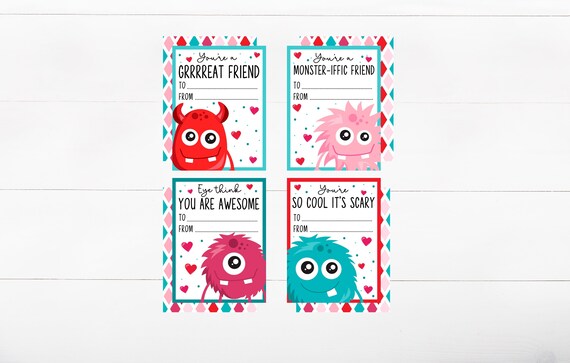 PRINTABLE Monster Valentine's Day Card for Classmates | Etsy