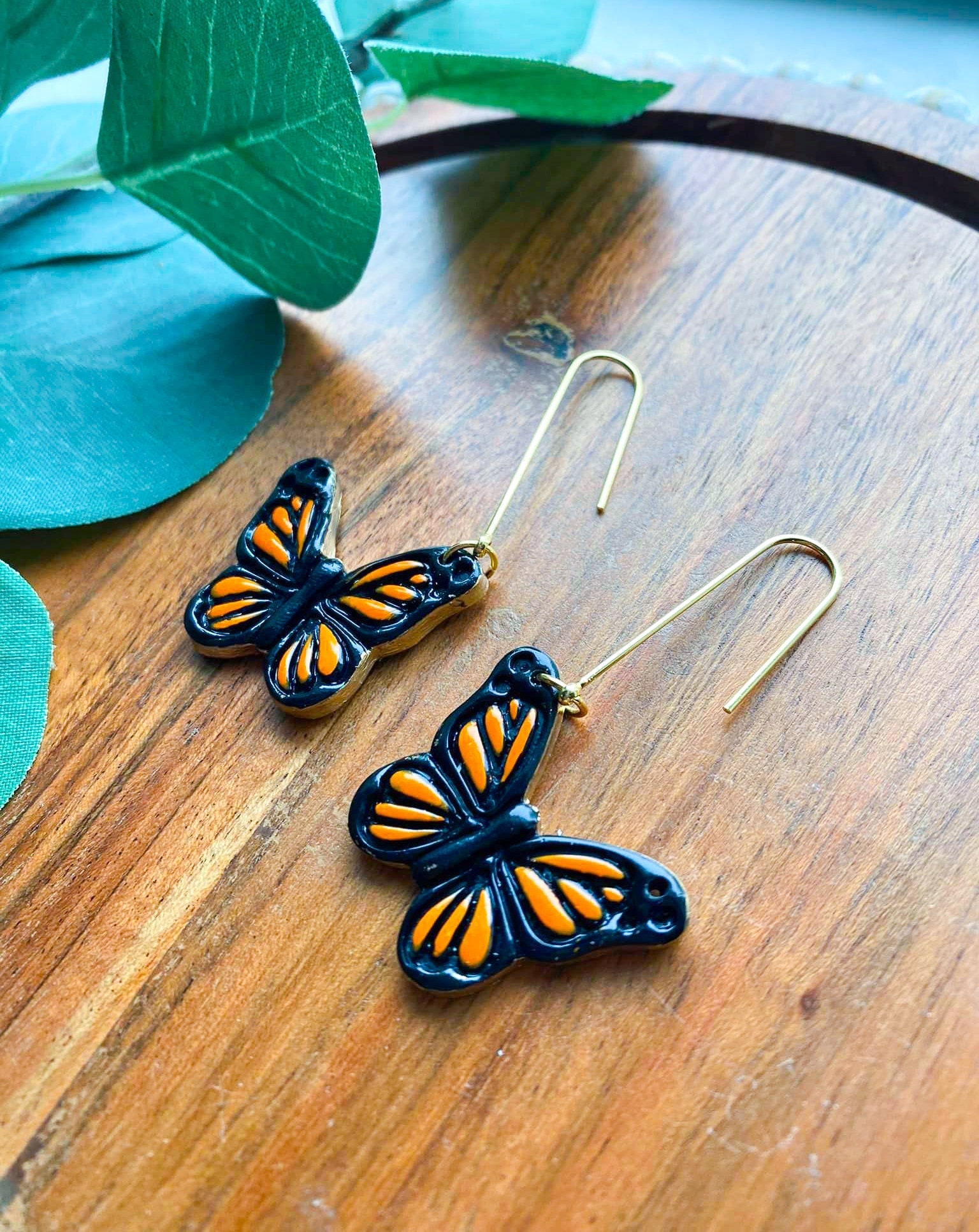 NaazDesignCo Monarch Butterfly Polymer Clay Earrings