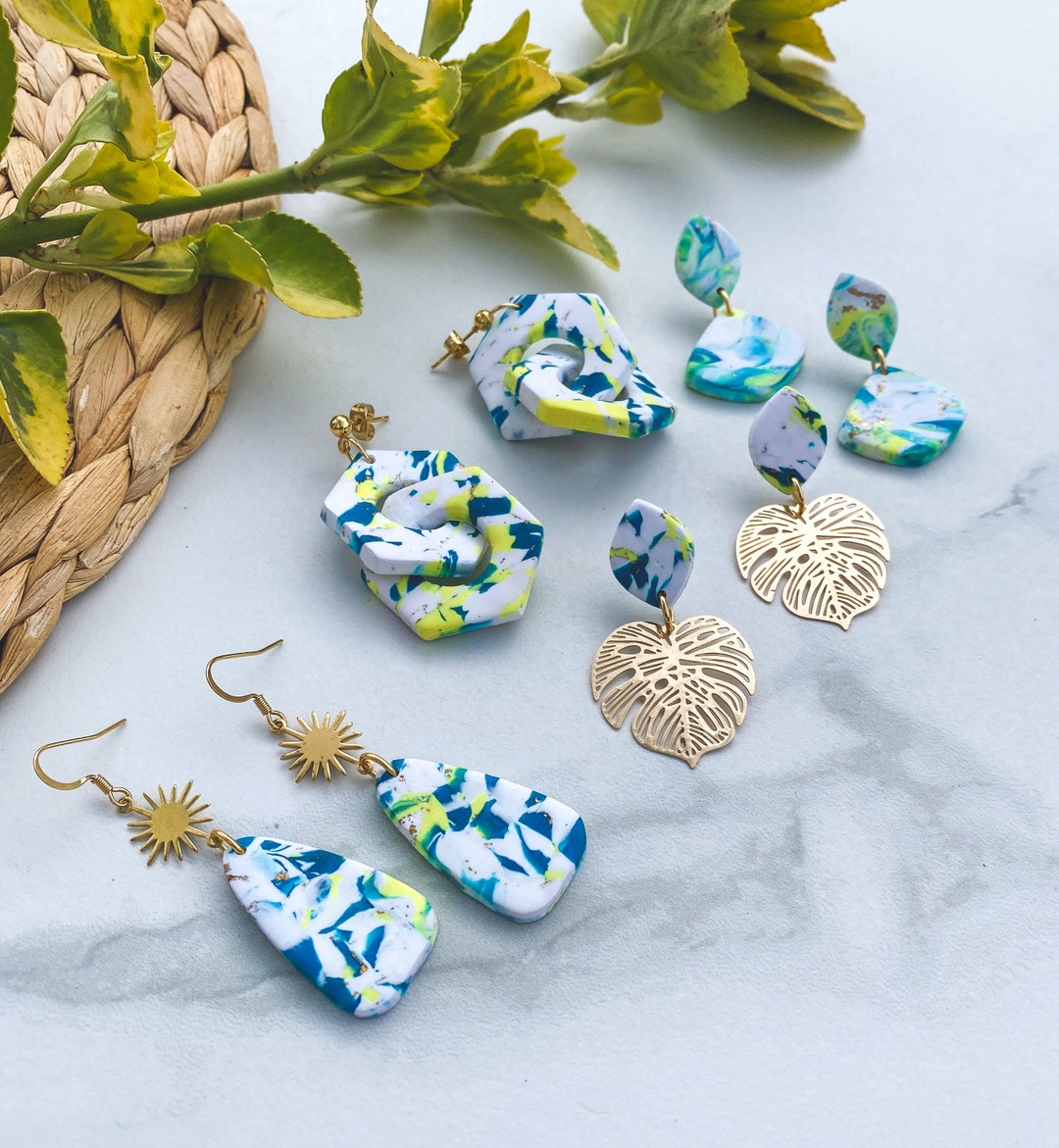 The Emerald Collection | Modern Polymer Clay Earrings - Etsy