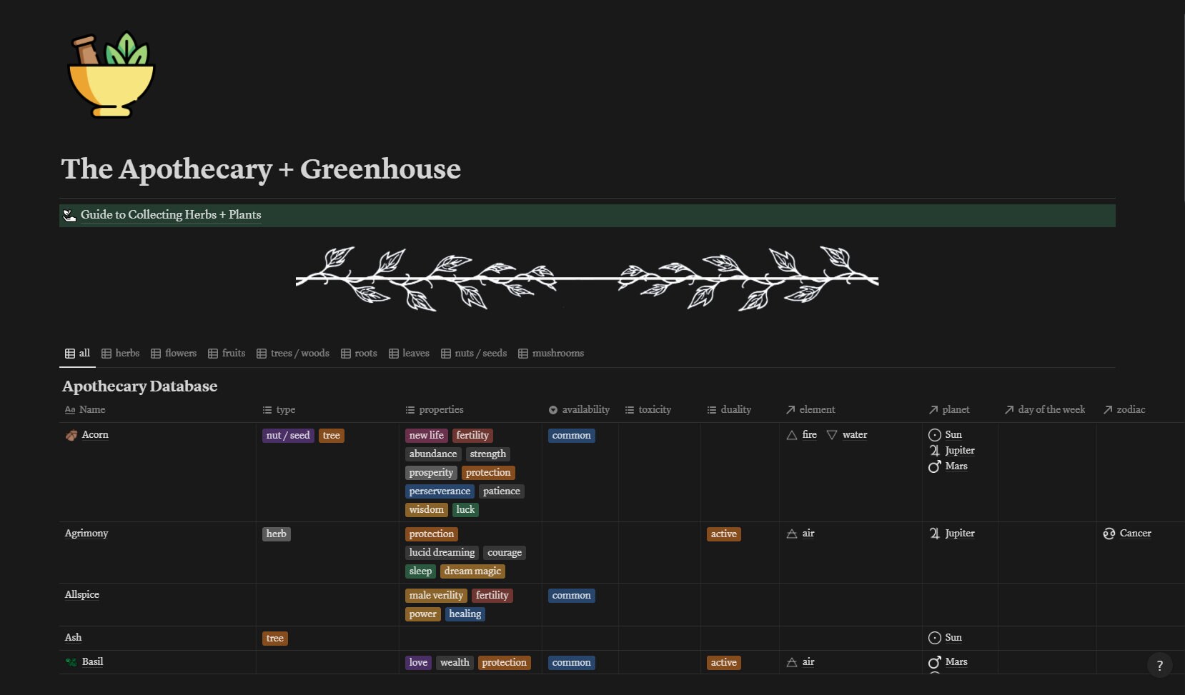 Grimoire/book of Shadows Digital Notion Template for Witchcraft and Astrology [dark Mode] - Etsy