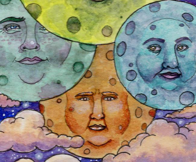 Original Art Fantasy Watercolor Ink Moon Celestial Stars Night Sky ...