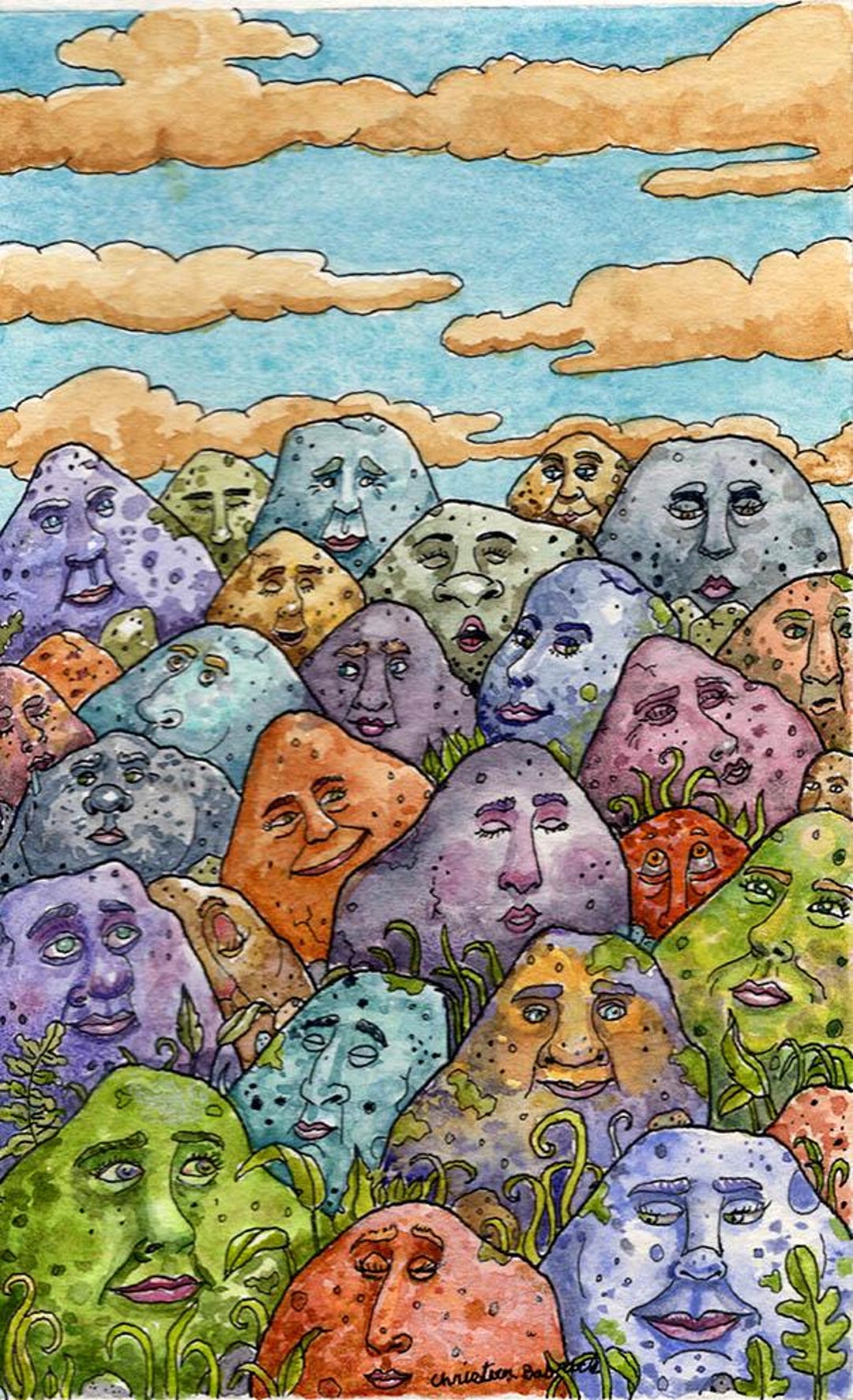 Original Art Fantasy Watercolor Ink Whimsical the Rock Pile - Etsy