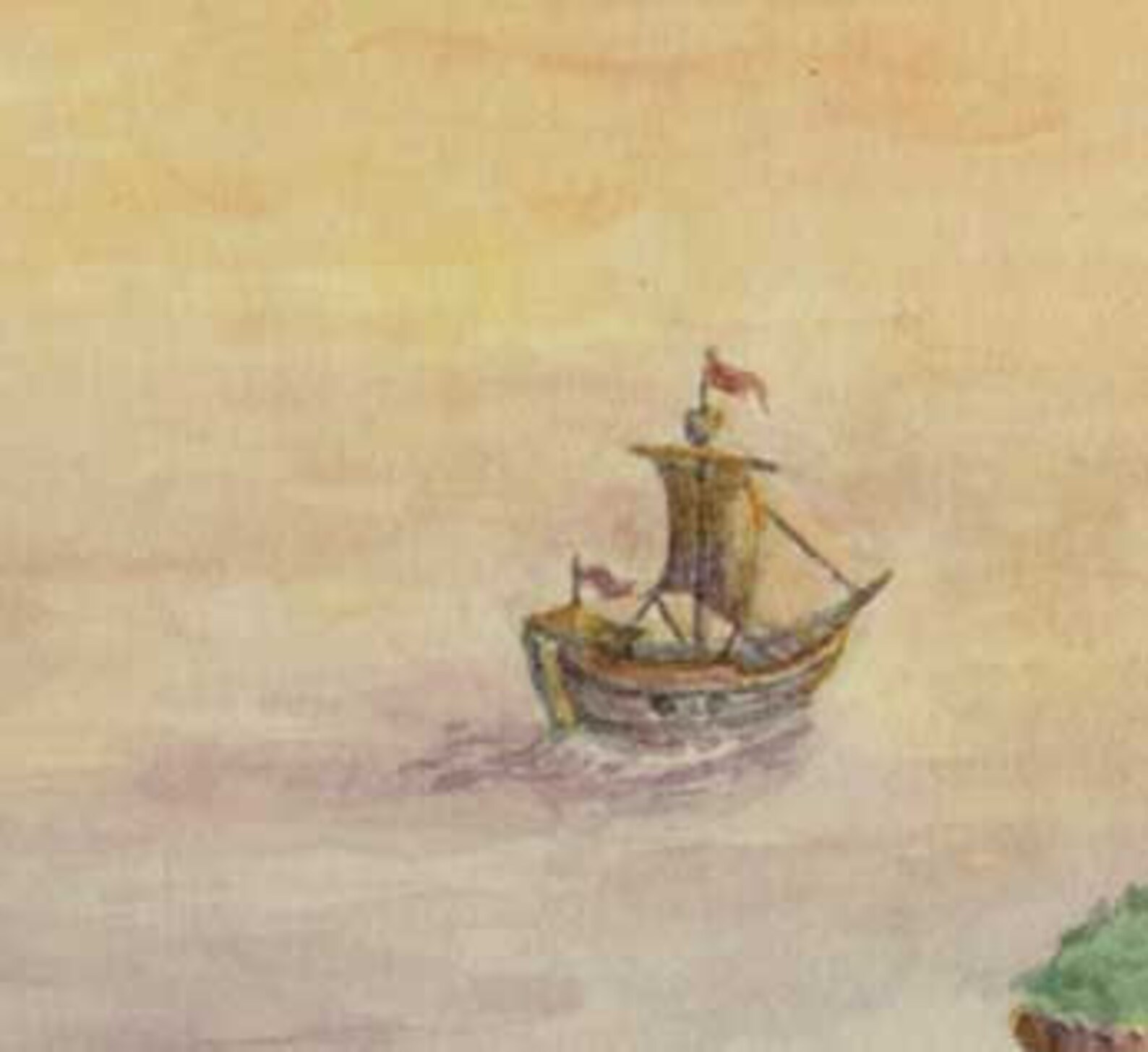 Merman Mermaid Statue Landscape Ship Watercolor Original Fantasy Art ...