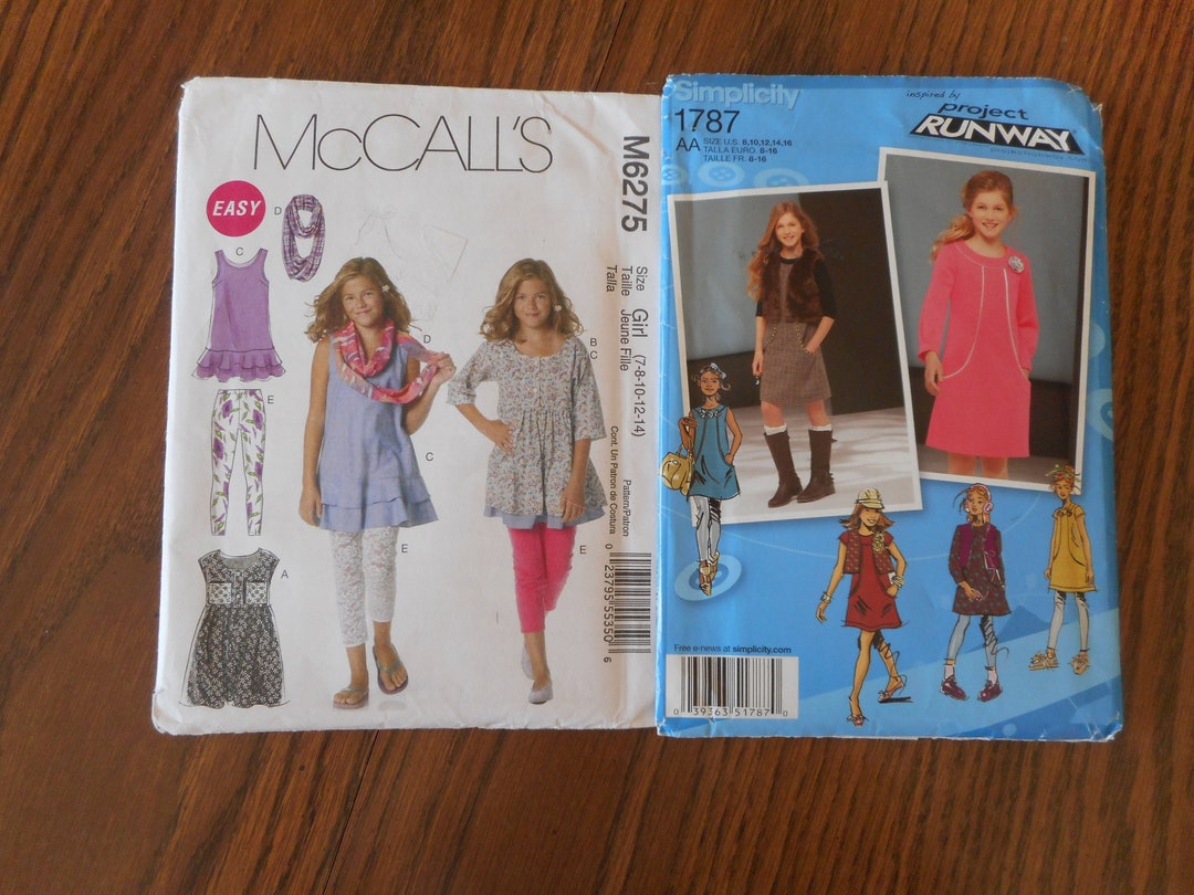 Big Girls / Tweens Dress Patterns, With Leggings, Scarves, Sizes 8 1/2 ...