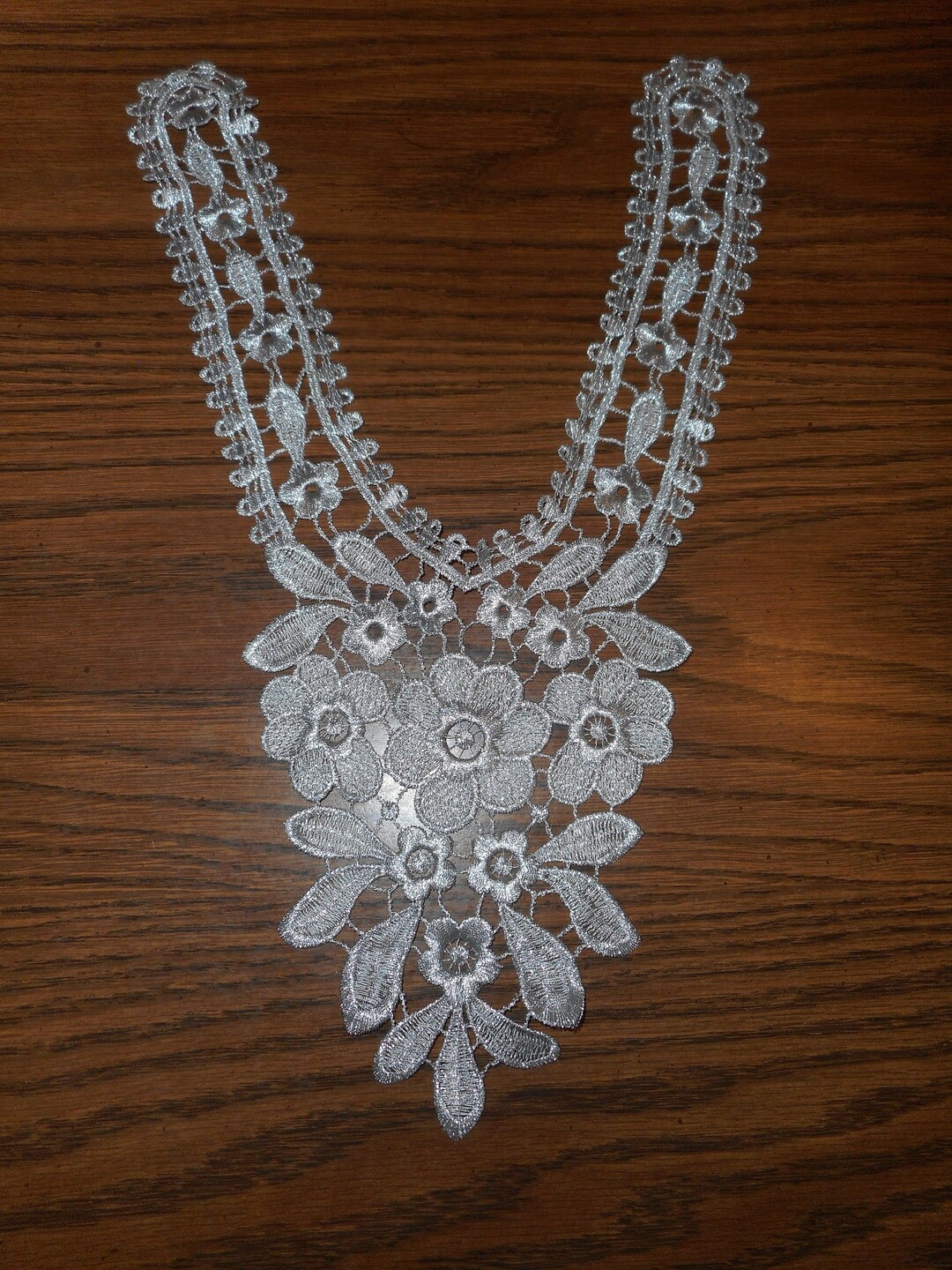 Metallic Silver Floral Lace Collar Applique, New Item. for Wedding or ...
