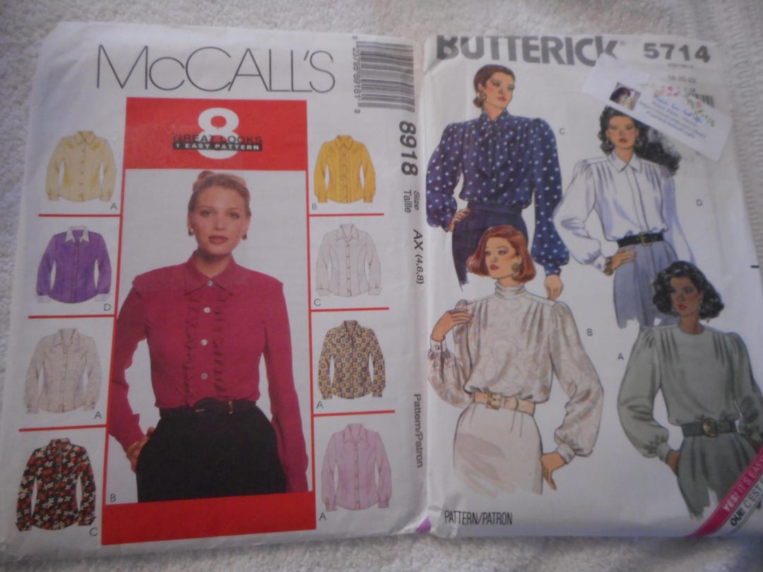 Women's Feminine, Vintage Blouse Patterns, Sizes 4-6 or 18-22. Your ...