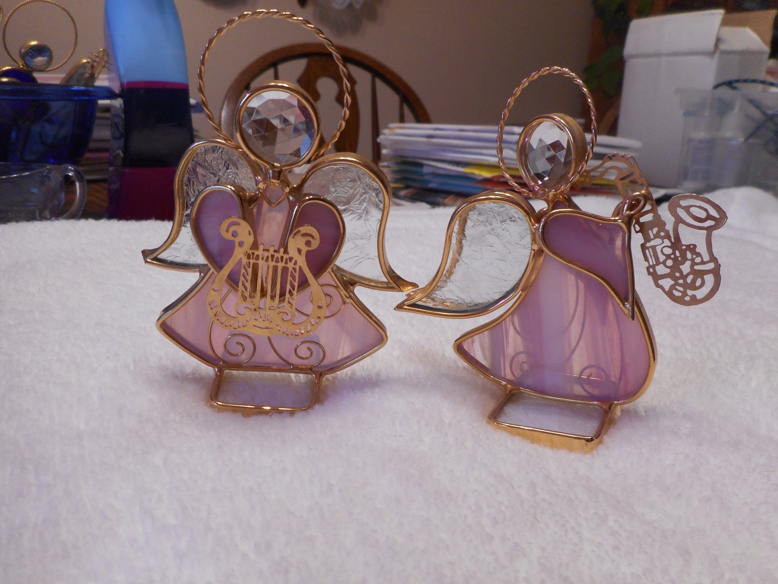 Stained Glass Pink Angels With Musical Instruments, Free Standing for ...