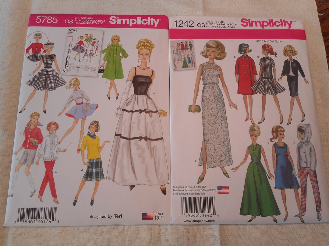 Retro Style Barbie, 11.5 Inch Fashion Doll Sewing Patterns. Your Choice ...