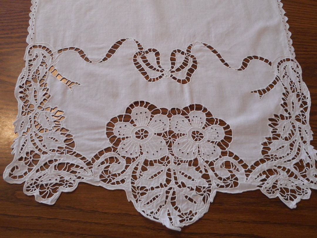 Vintage Table Runner/ Dresser Scarf. Extra Long With Beautiful Cut Work ...