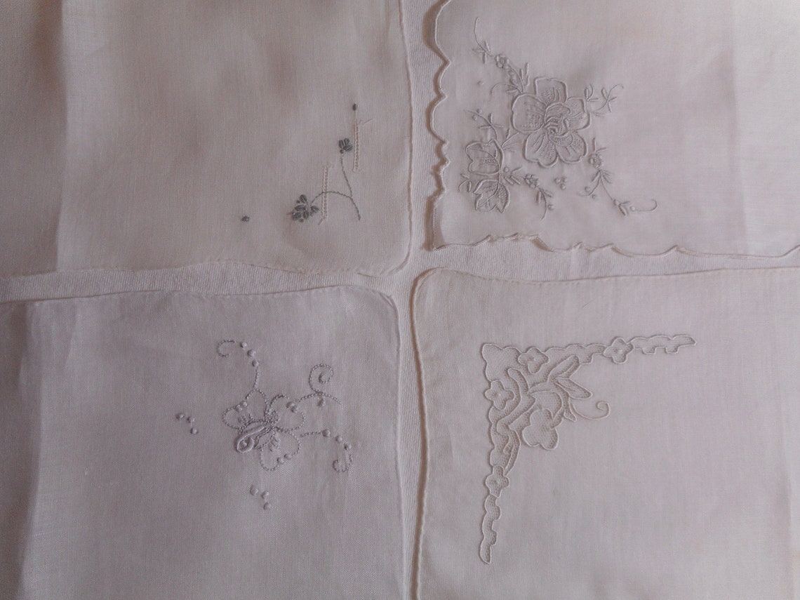 Beautiful Vintage Gray on white Handmade Embroidery & | Etsy