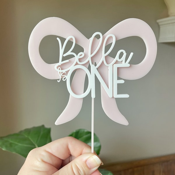 Custom Pink Bow One Cake Topper First Birthday Cake - Etsy