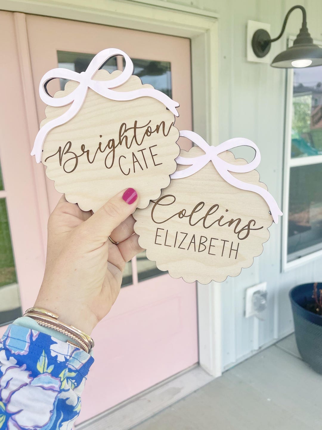 Bow Name Birth Announcement Sign | Baby Girl Newborn Wooden Baby ...