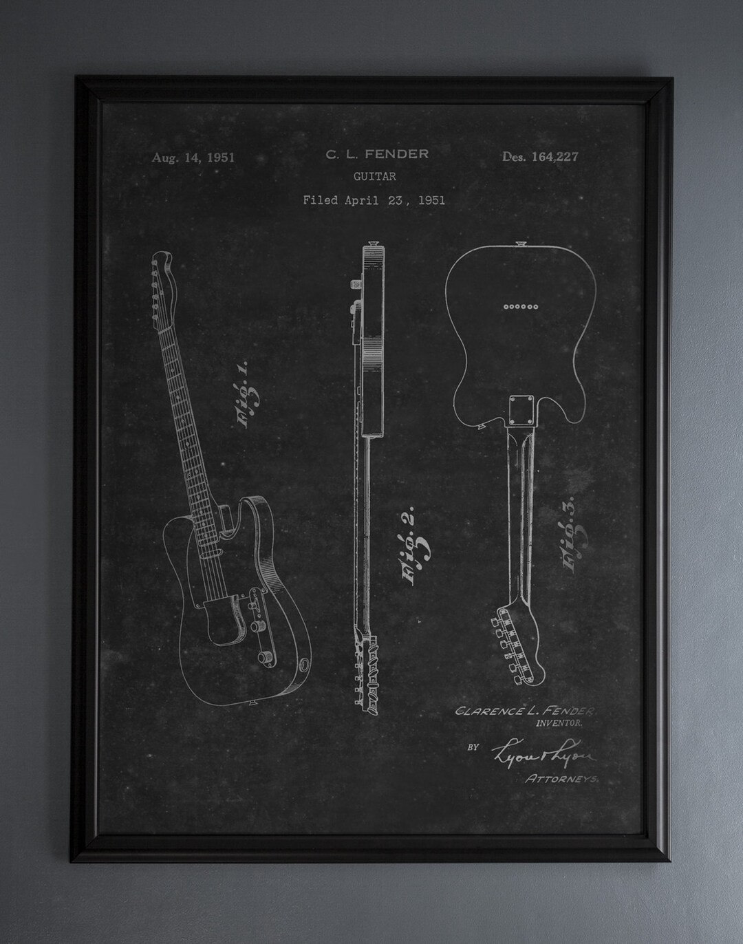 Vintage Fender Guitar Patent Art Print, Telecaster Patent, Music Room ...