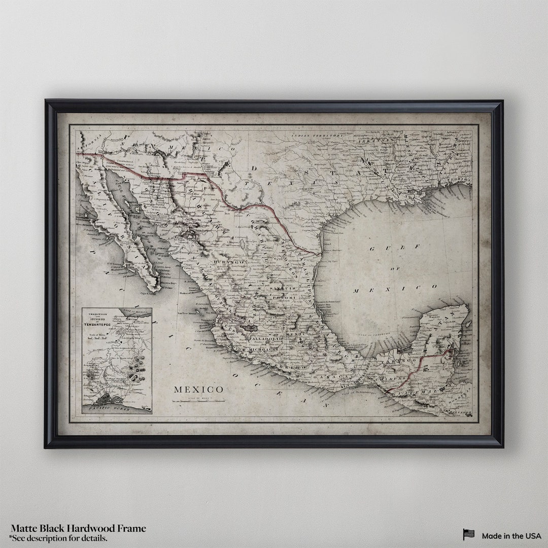 Mexico Map, Vintage Map of Mexico, Framed Map Options, Antique Mexico ...