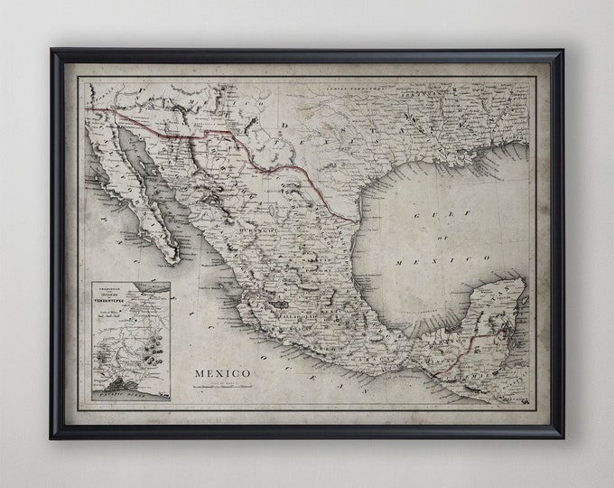 Mexico Map, Vintage Map of Mexico, Framed Map Options, Antique Mexico ...