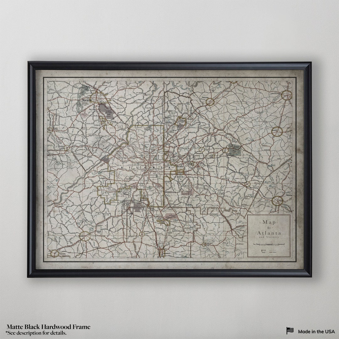 Vintage Atlanta Georgia Map Print C.1900s, Antique Southern City Street ...