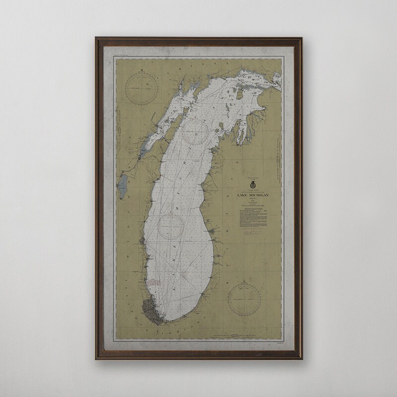 Lake Michigan Map Nautical Map of Lake Michigan Vintage | Etsy