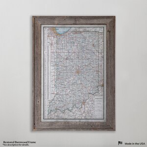 Indiana Map, Vintage Road Map of Indiana, Framed Art Options, Antique ...