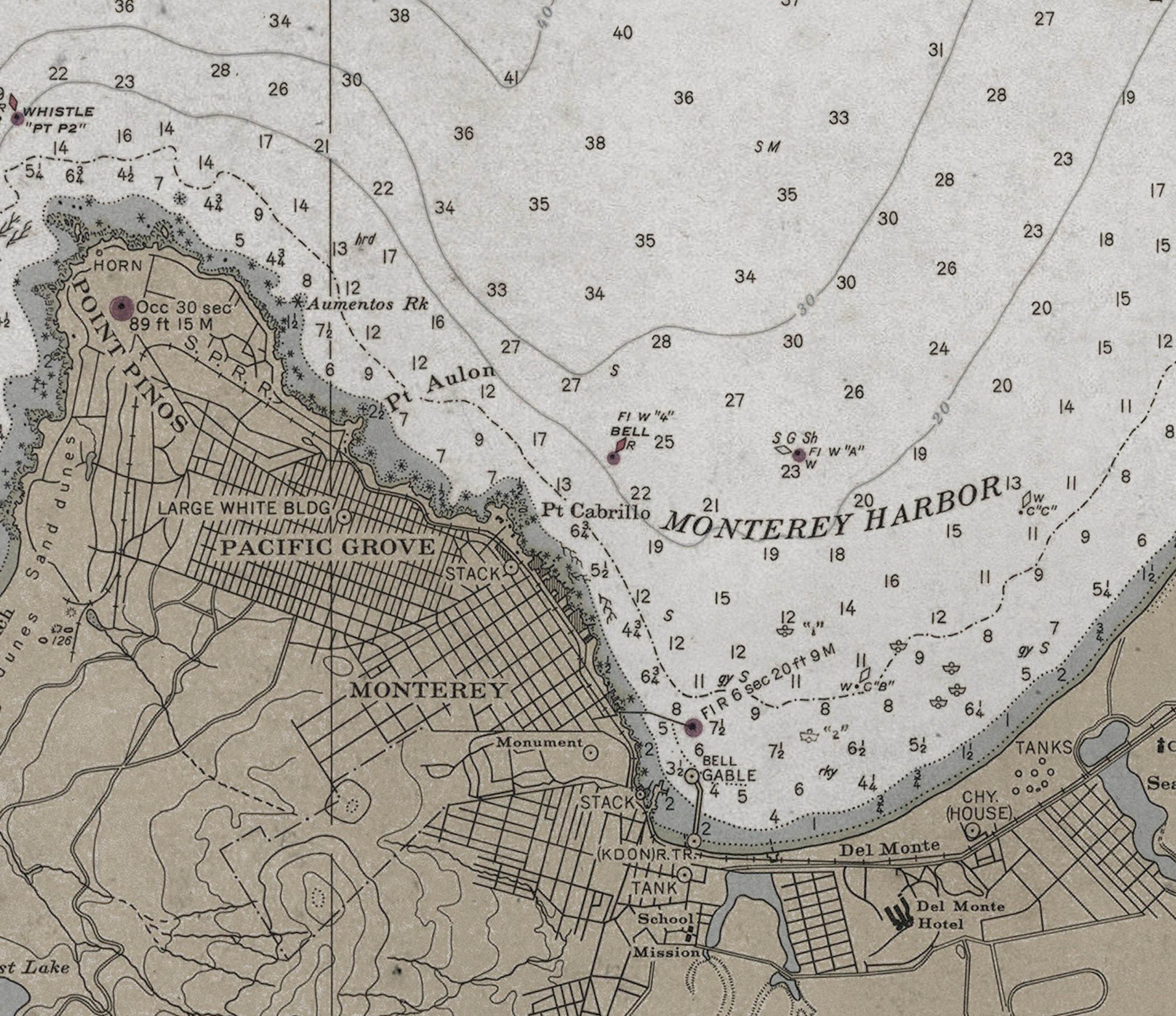 Vintage Monterey Bay Nautical Chart Print C. 1900s, California Central ...