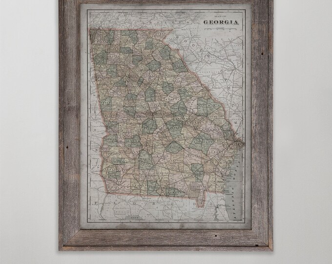 Georgia Map, Vintage Map of Georgia, Framed Map Options, Antique ...