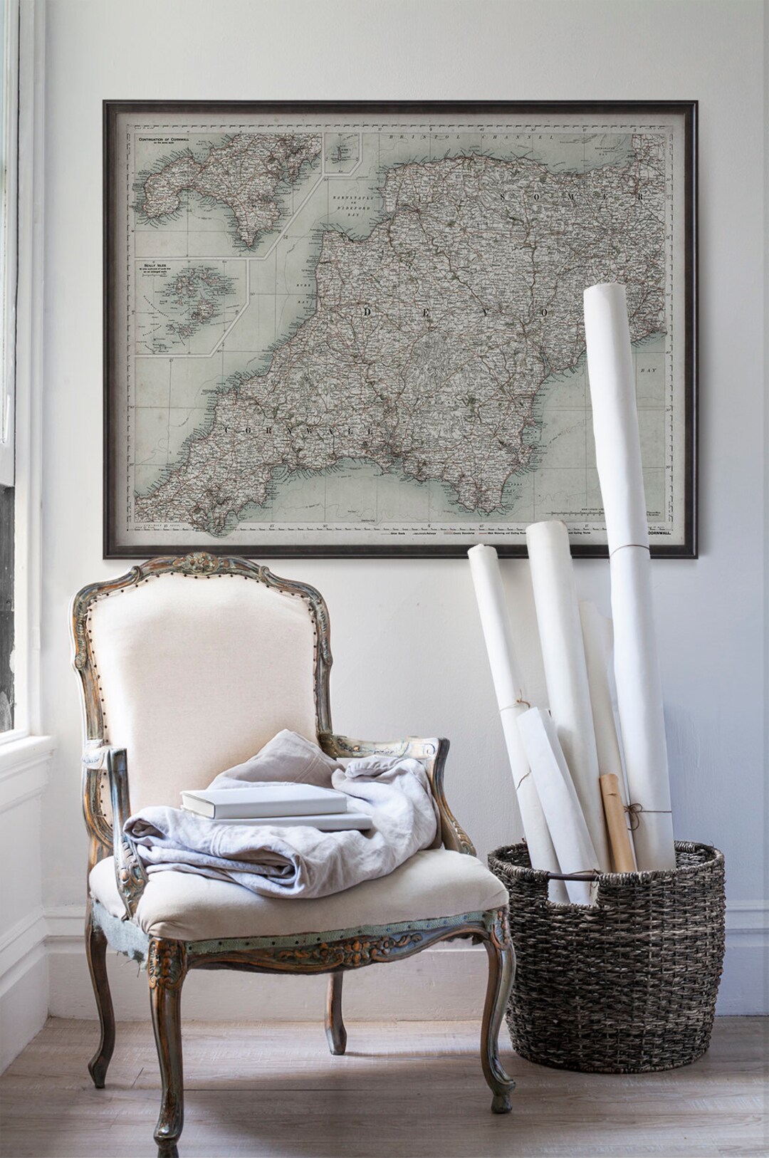 Devon and Cornwall Map, Vintage Map of Devon and Cornwall, Antique ...