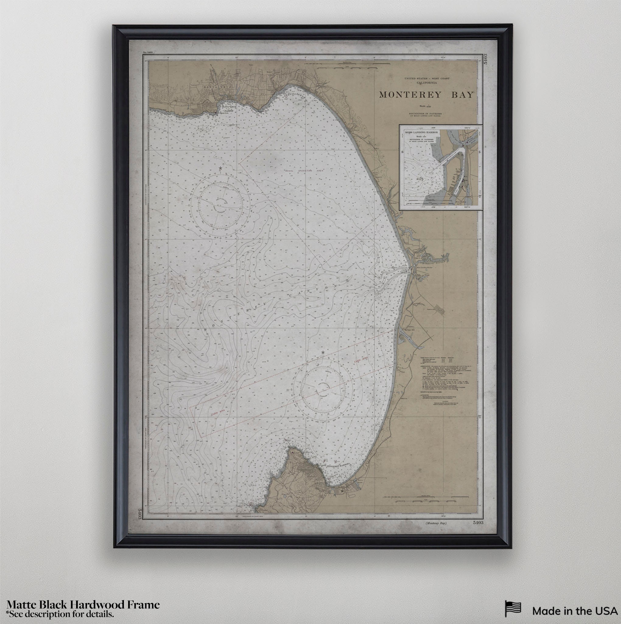 Vintage Monterey Bay Nautical Chart Print C. 1900s, California Central ...