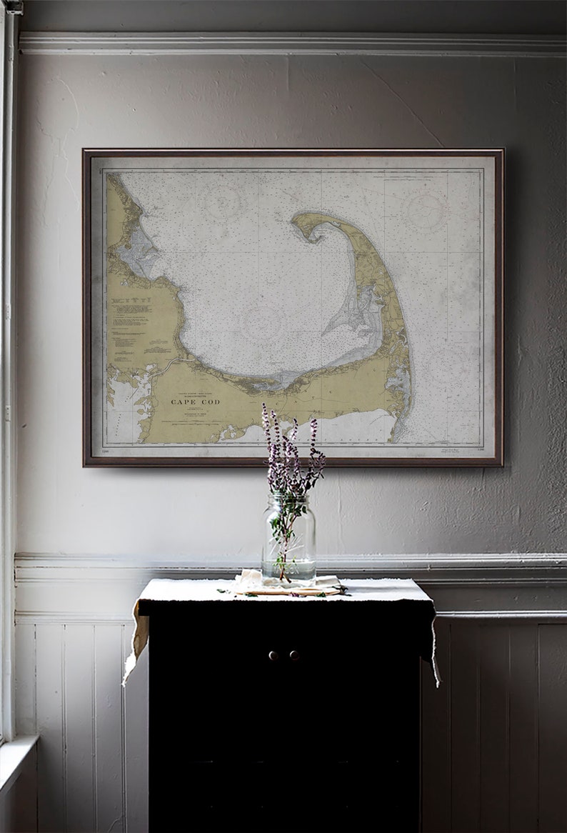 Vintage Cape Cod Map Nautical Chart Print, Massachusetts Bay Wall Art ...