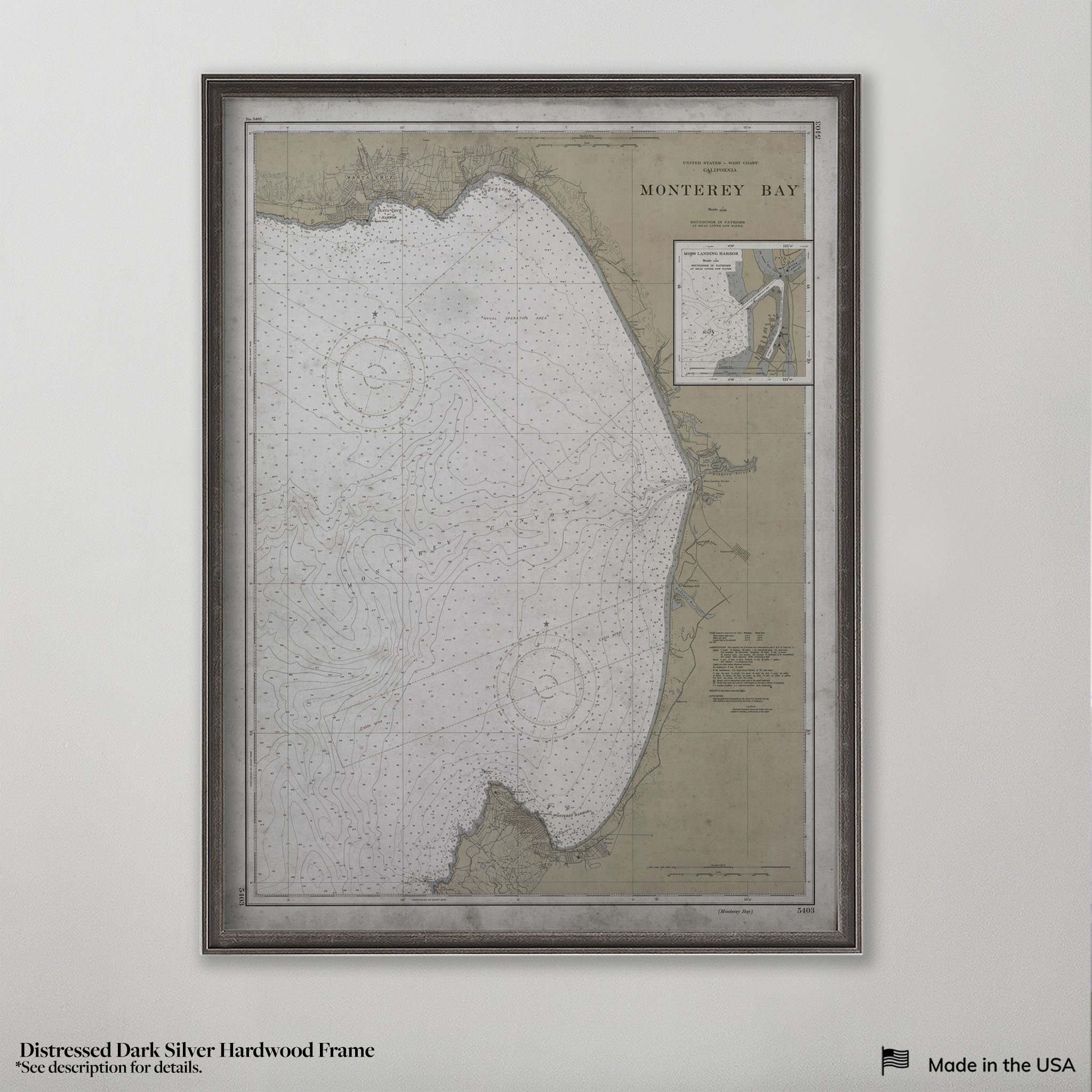 Vintage Monterey Bay Nautical Chart Print C. 1900s, California Central ...