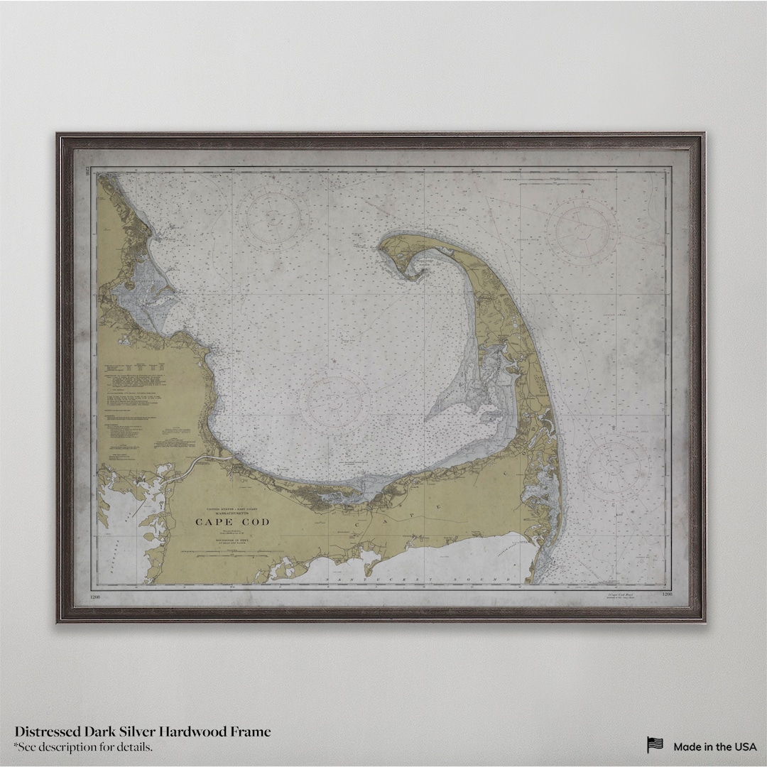 Cape Cod Map, Nautical Map of Cape Cod, Massachusetts, Vintage Wall ...