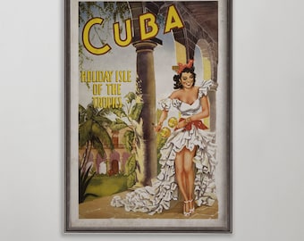 Cuba Travel Print, Vintage Cuba Art Poster, Havana Print, Caribbean Wall Art, Travel Print ...