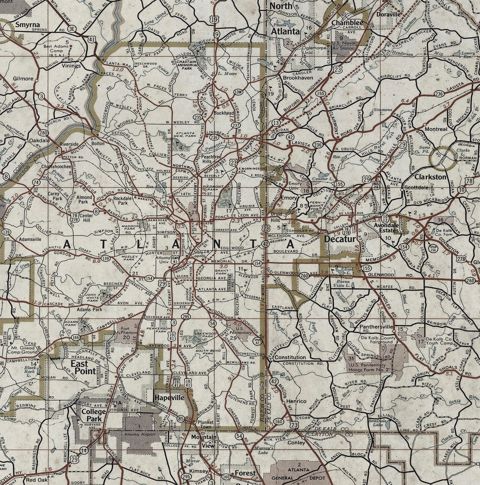 Atlanta Map Vintage Map of Atlanta Georgia Vintage Wall - Etsy