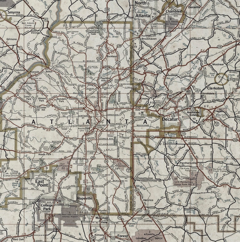 Vintage Atlanta Georgia Map Print C.1900s, Antique Southern City Street ...
