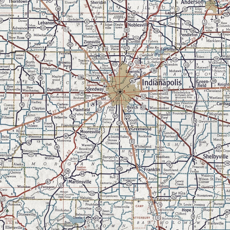Indiana Map Vintage Road Map of Indiana Road Map Vintage | Etsy