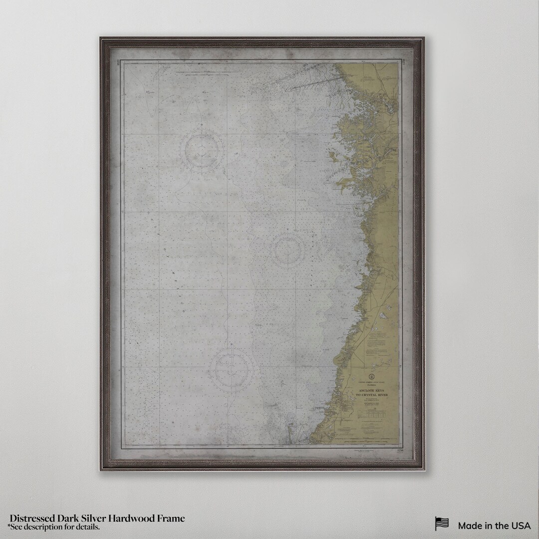 Anclote Key Crystal River Nautical Map, Florida Coastal Chart, Framed ...