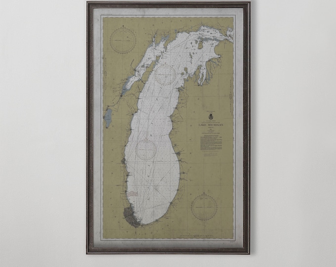 Lake Michigan Nautical Map, Vintage Lake Michigan Chart, Antique ...
