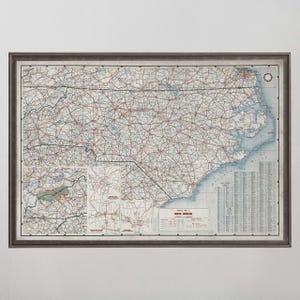 North Carolina Road Map, Vintage Map of North Carolina, Vintage Wall ...