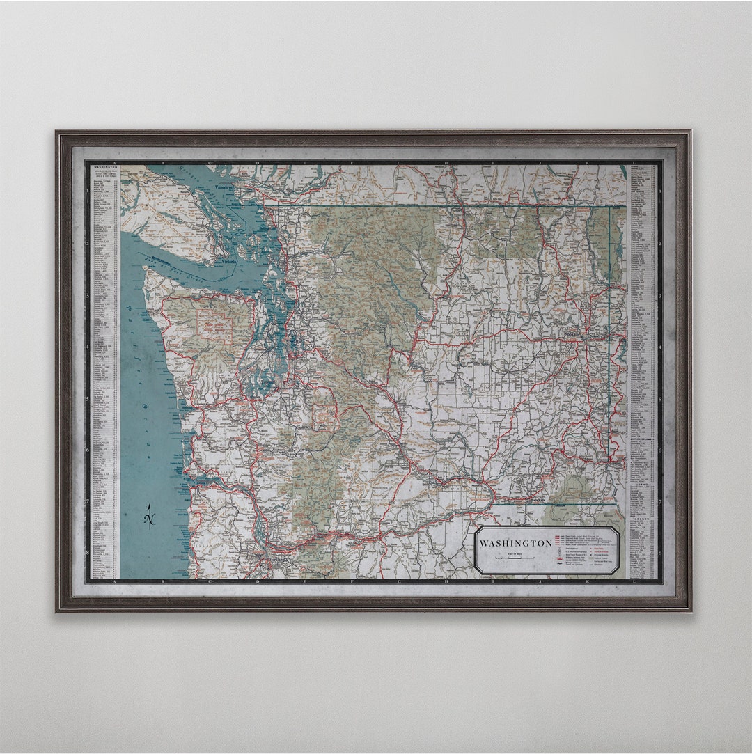 Washington Map Vintage Road Map of Washington State Road - Etsy