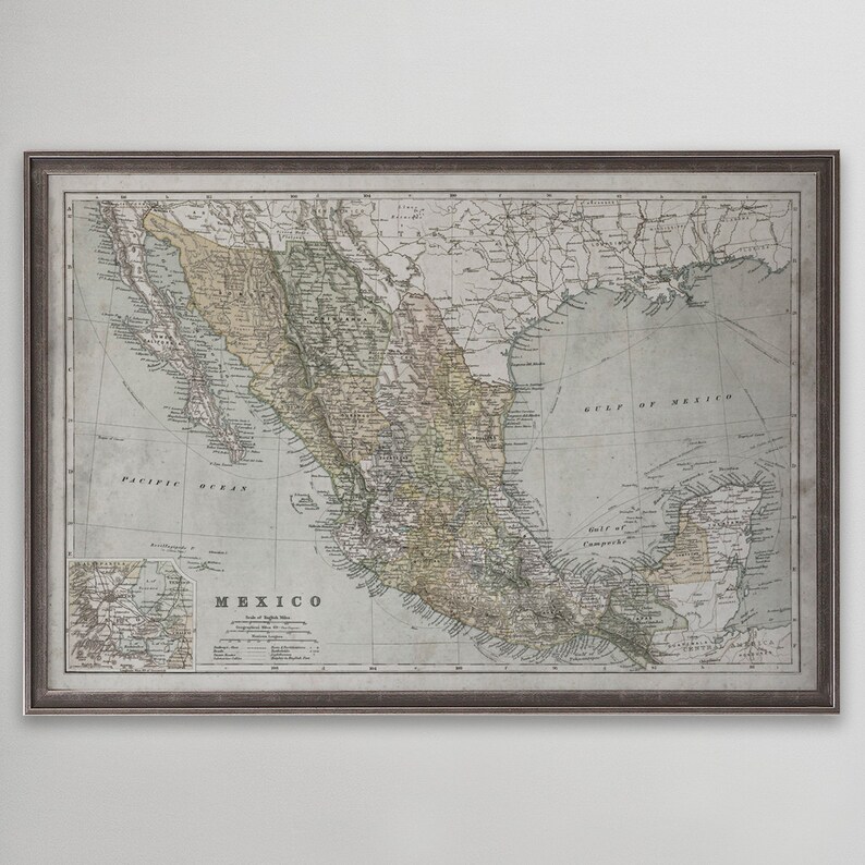 Mexico Map Vintage Map of Mexico Vintage Wall Art Home - Etsy