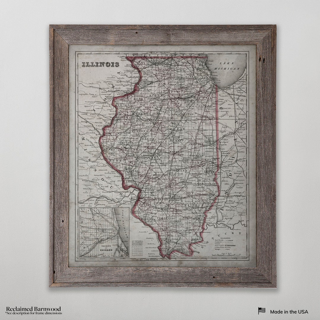 Illinois Map, State Map of Illinois Map, Vintage Wall Art, Home Decor ...