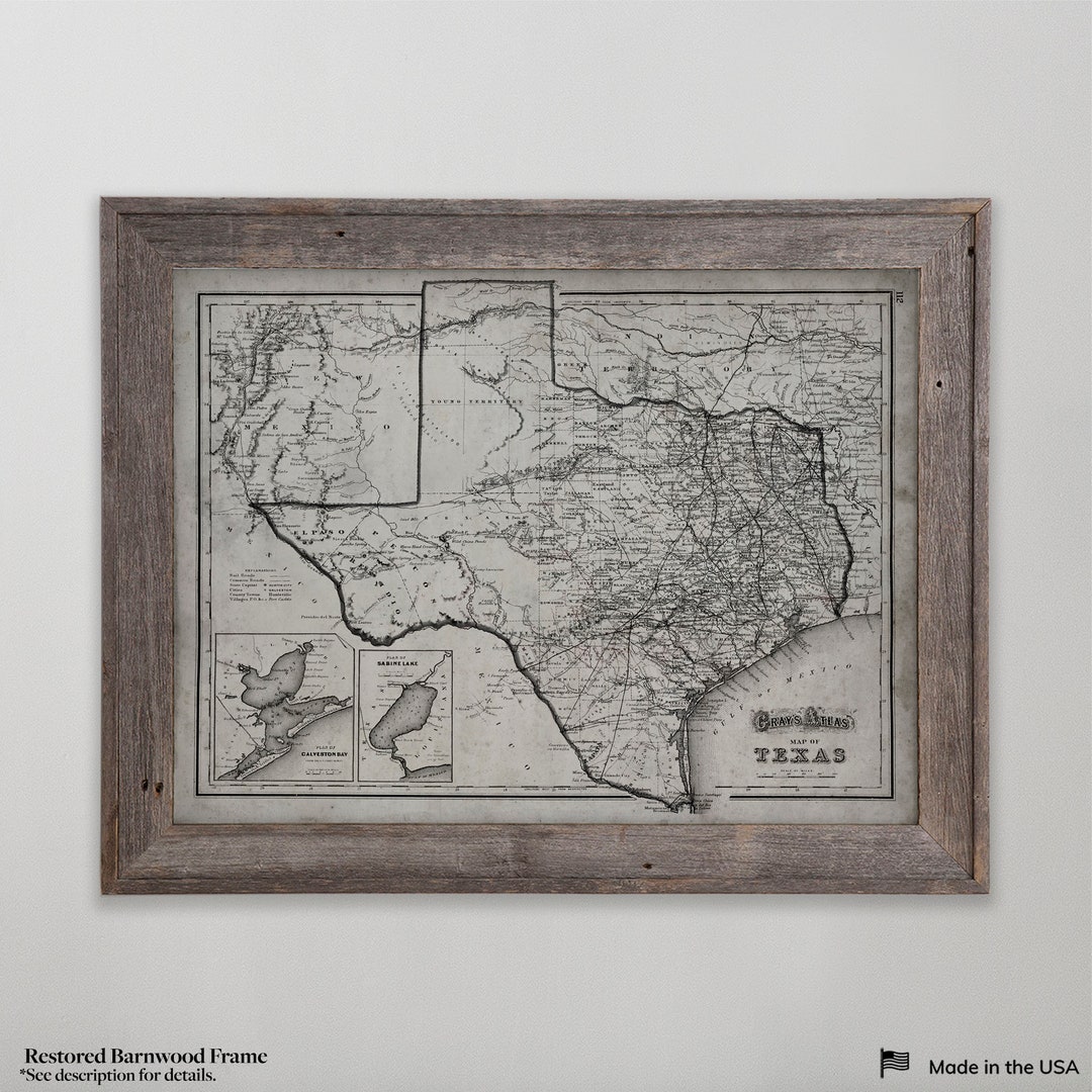 Texas Map, Vintage Map of Texas, Framed Map Options, Texas State Map ...
