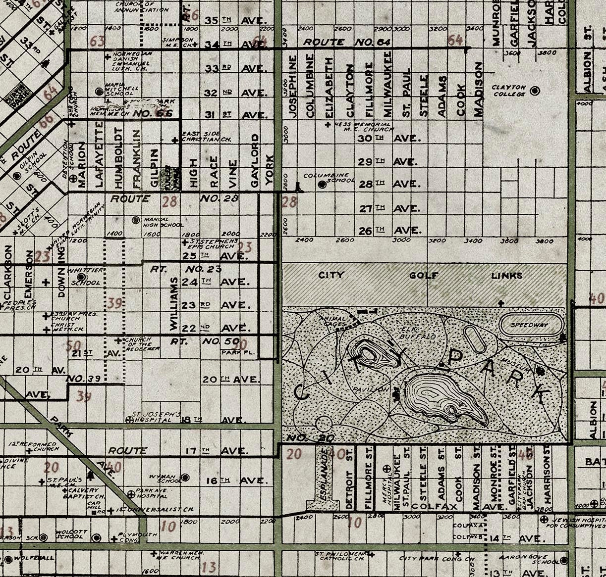 Denver Map, Vintage Map of Denver, Colorado, Circa 1920 Antique Denver ...