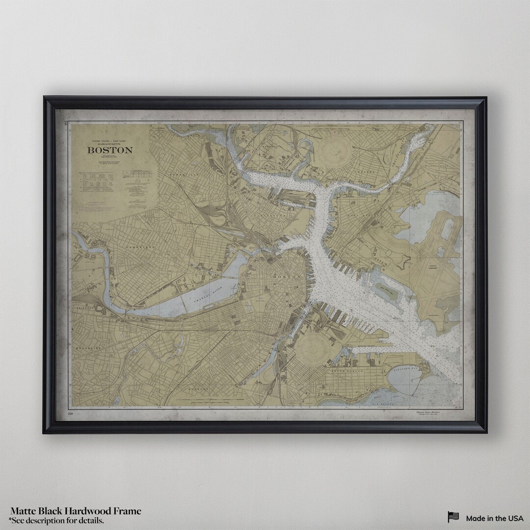 Boston Inner Harbor Nautical Map, Vintage Boston Chart, Antique Boston ...