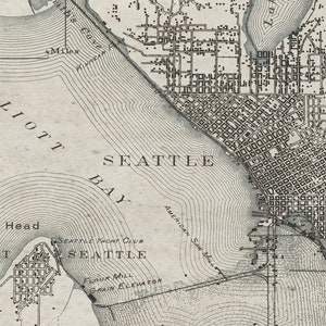Seattle Map, Vintage Map of Seattle, Framed Map Options, Antique ...