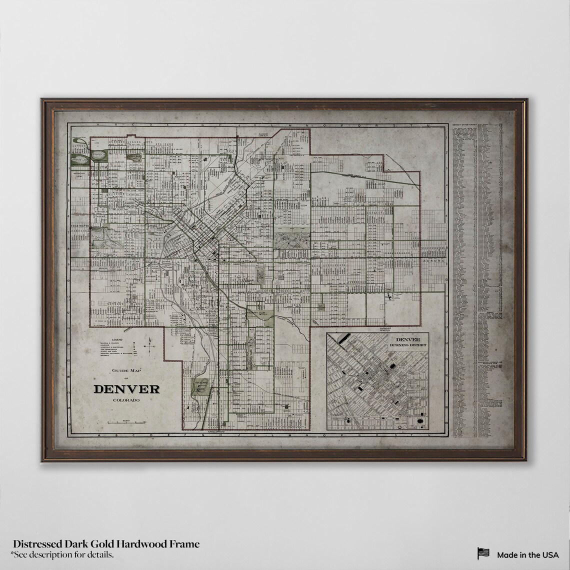 Denver Map, Vintage Map of Denver, Colorado, Circa 1920 Antique Denver ...