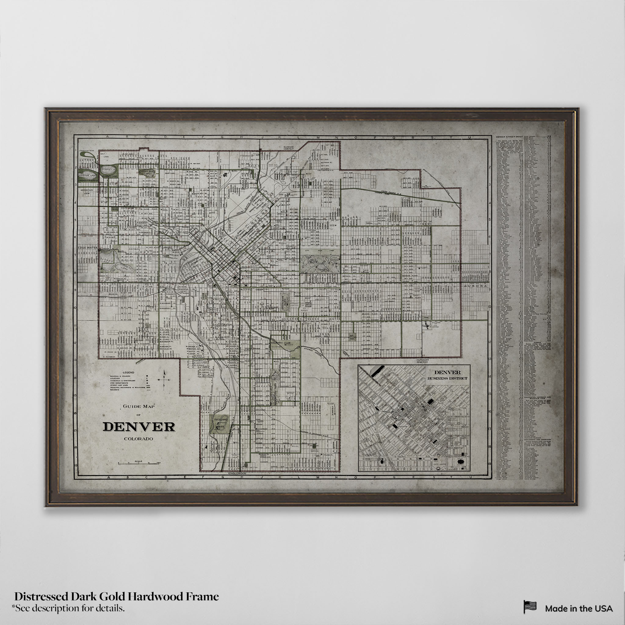 Denver Map, Vintage Map of Denver, Colorado, Circa 1920 Antique Denver ...